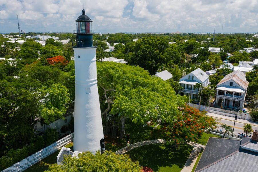 Key West Lighthouse from the air with Old Town around it