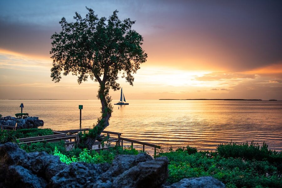 Serene sunset view with a sailboat near Key West Florida