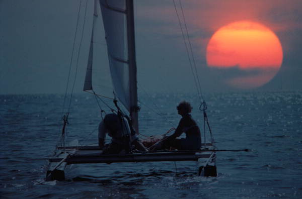 Catamaran at sunset off Key West