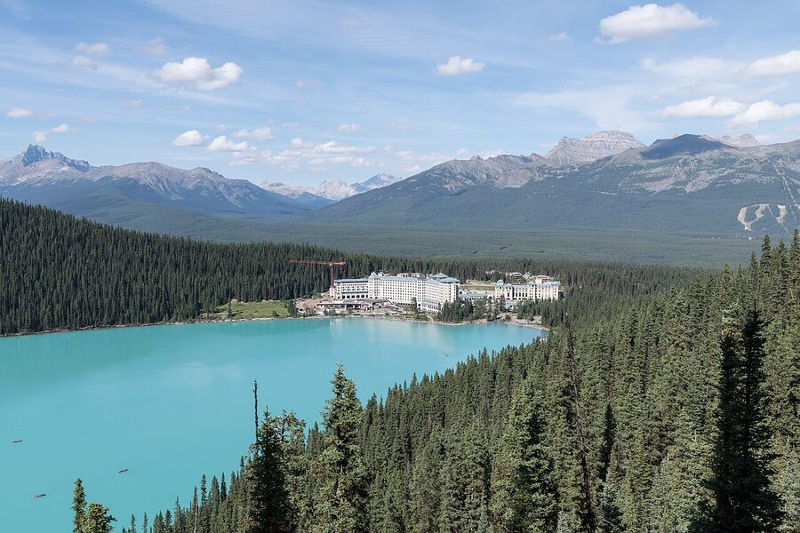 Lake Louise and Chateau seen from the Fairmont Lookout