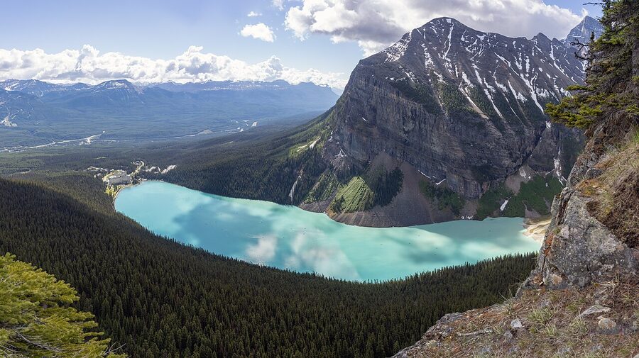 Lake Louise panorama with Victoria Glacier in the distance