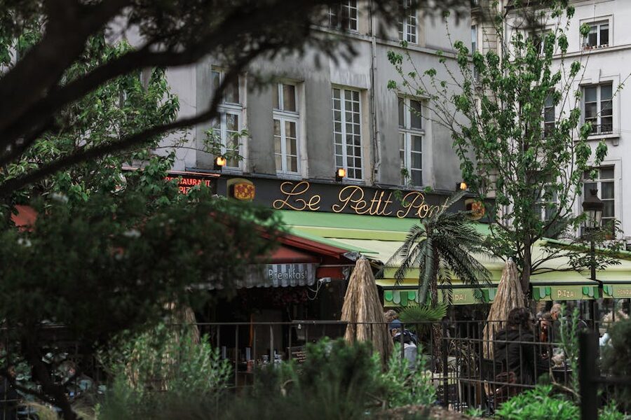 Cozy Parisian cafe with greenery near the Latin Quarter