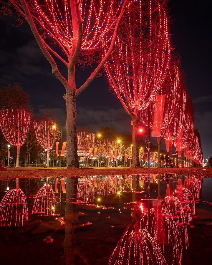 Champs-Elysees Paris in December with holiday lights