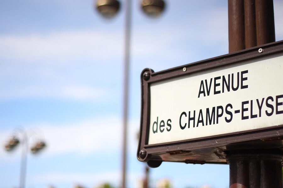Champs-Elysees street view Paris with people walking