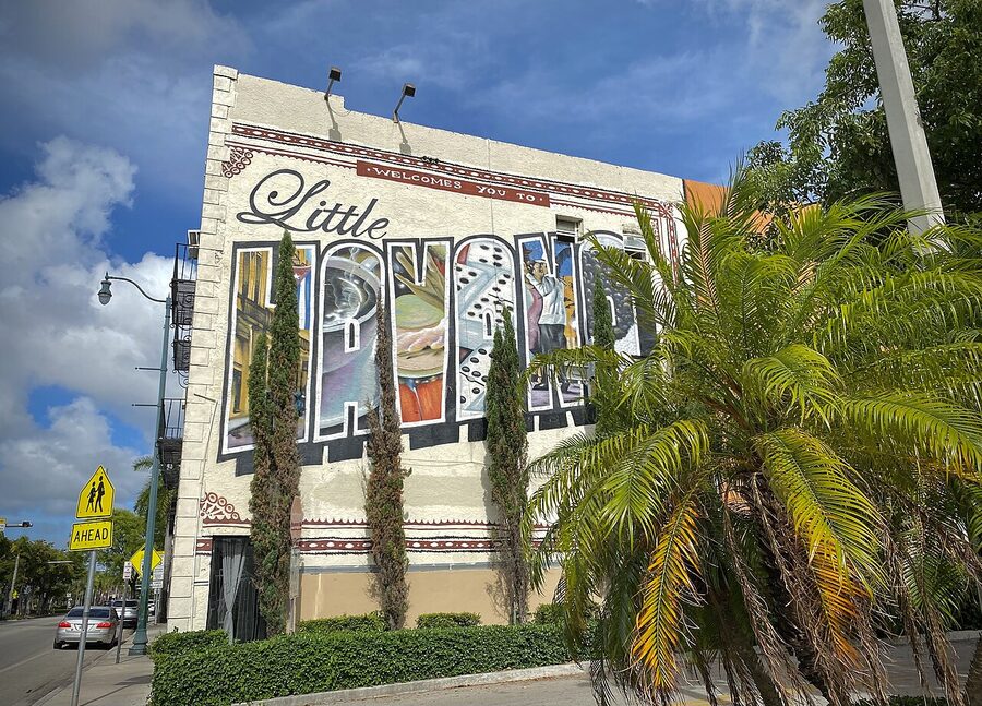 Welcome to Little Havana sign on Calle Ocho in Miami