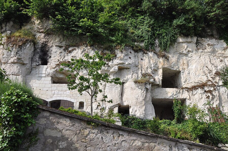 Troglodyte cellars cut into limestone cliffs near Saumur