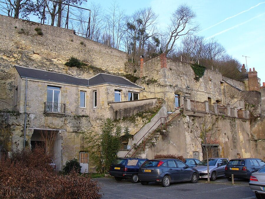 Troglodyte houses cut into the cliff face in Vouvray