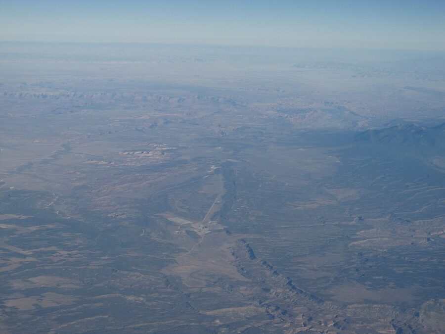 View of red cliffs looking toward Moab Utah