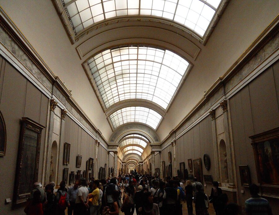 Painting gallery interior at the Louvre Museum