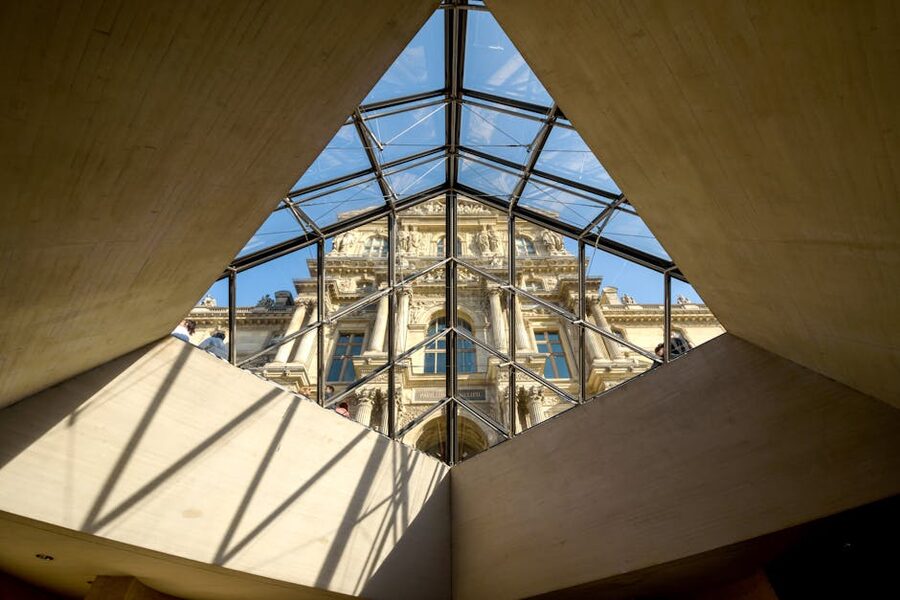 Glass pyramid exterior at the Louvre Museum Paris