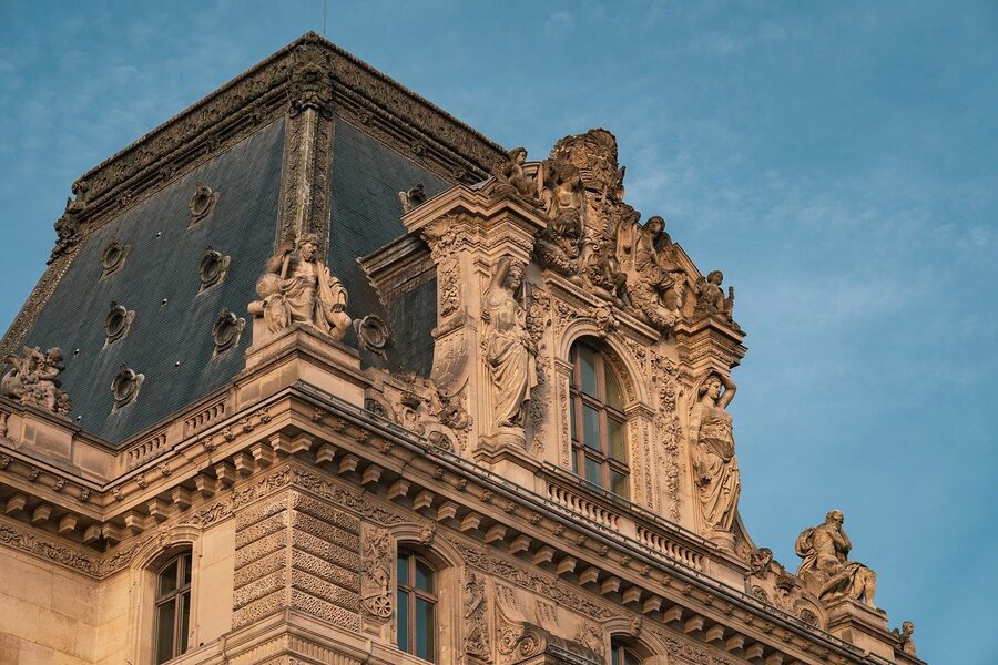 Louvre sculptures architecture and decorative ceiling