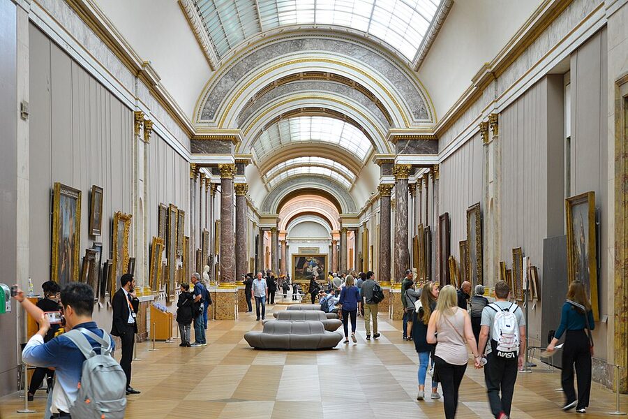 The Grande Galerie at the Louvre lined with Italian paintings