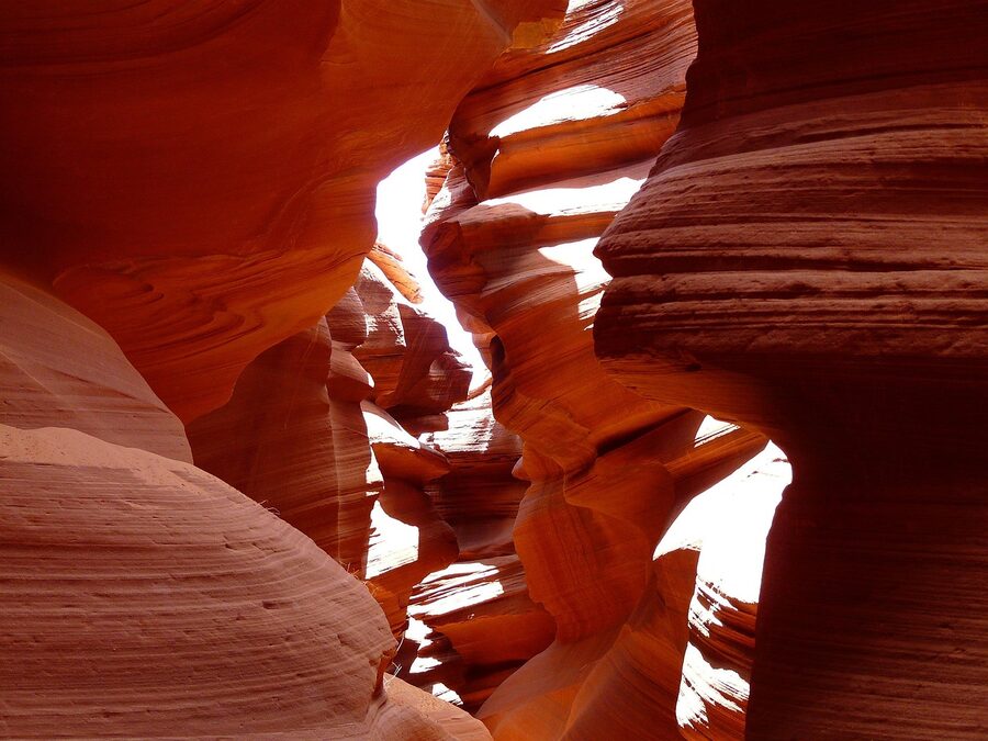 Multicoloured sandstone waves inside Lower Antelope Canyon slot