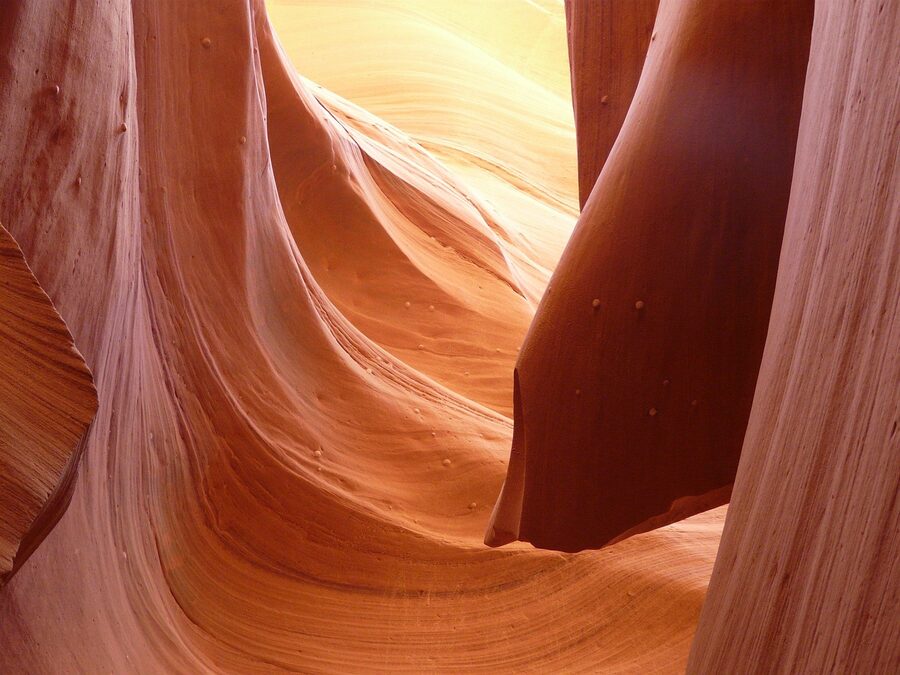 Multicoloured sandstone layers in Lower Antelope Canyon