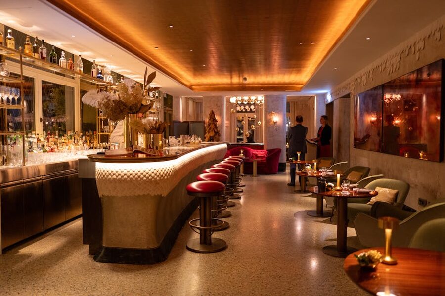Paris luxury hotel bar interior pre-show drink