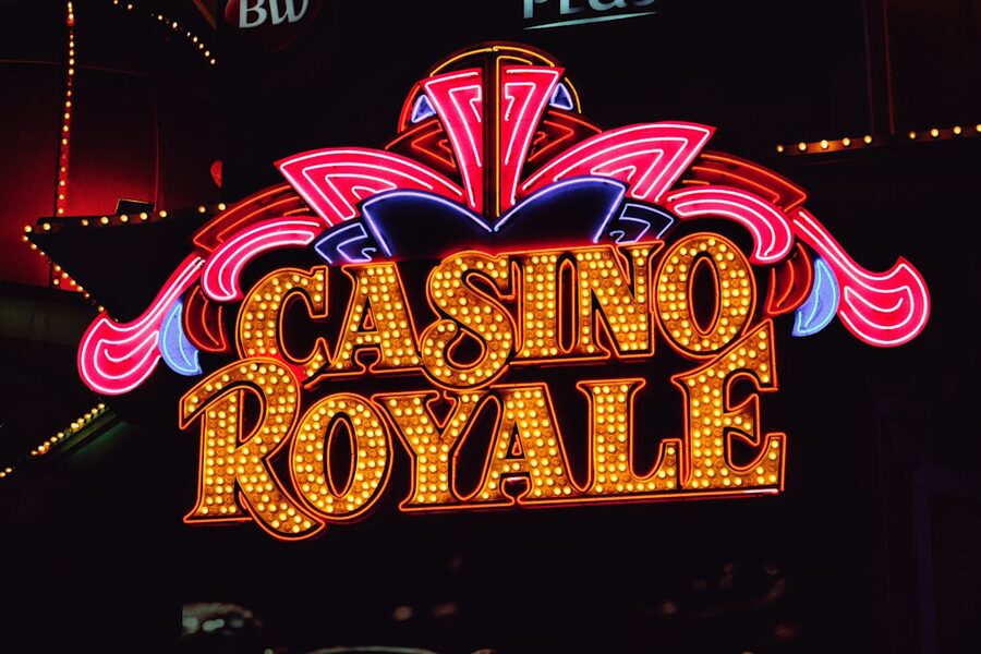 Casino Royale neon sign lighting up the Las Vegas Strip at night