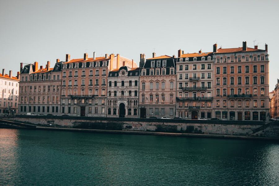 Historic buildings on the Rhone river Lyon