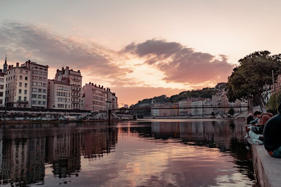 Saone river sunset Lyon