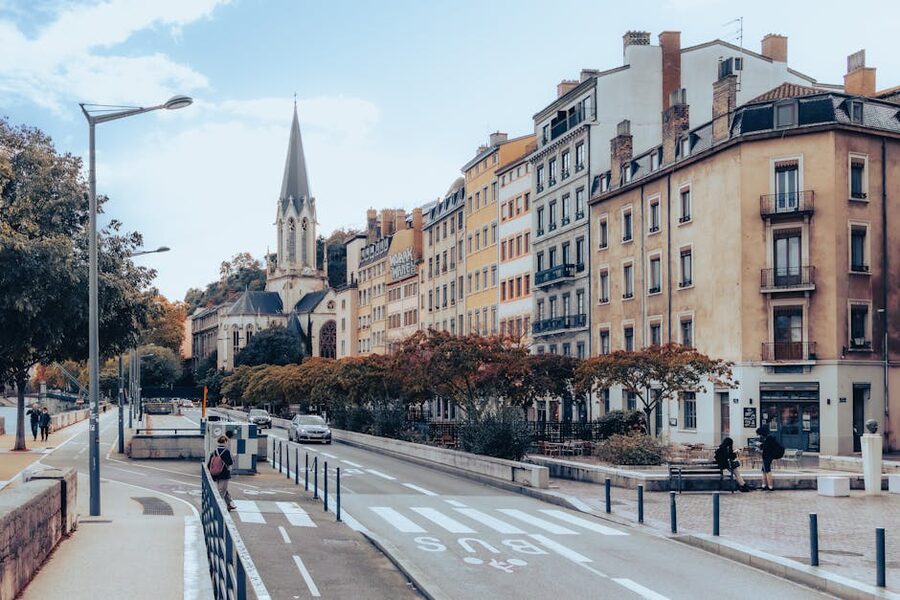 Vieux Lyon old town street with historic facades