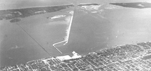 Historic 1918 photo of the original MacArthur Causeway from Miami Beach