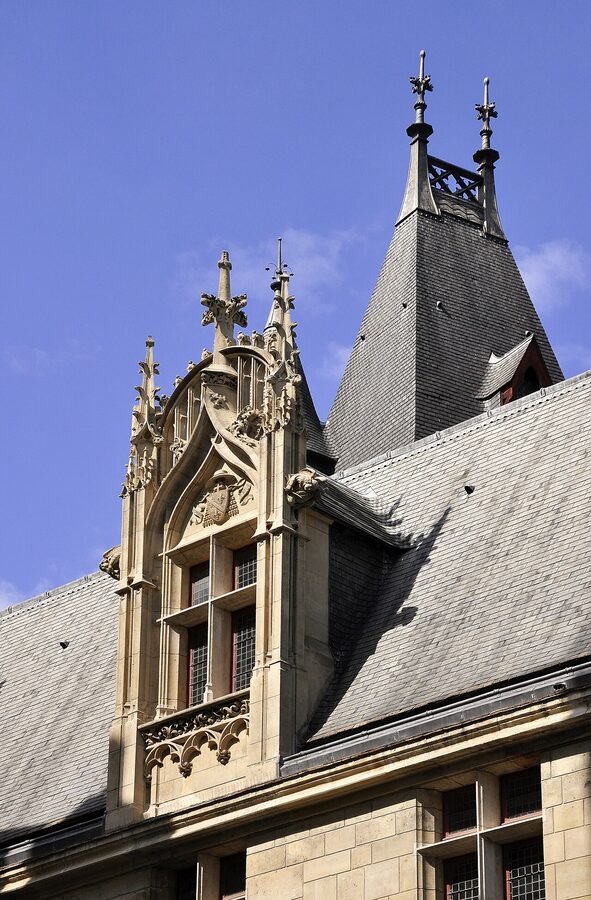 Hotel de Sens Gothic dormer window on south facade in Marais Paris