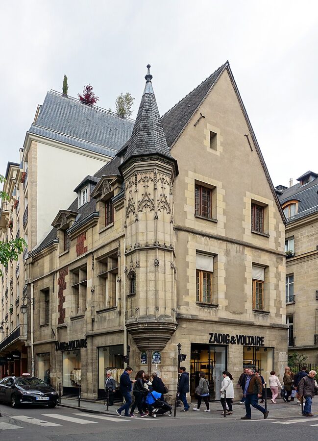 Hotel Herouet corner tower with late Gothic turret in Le Marais Paris