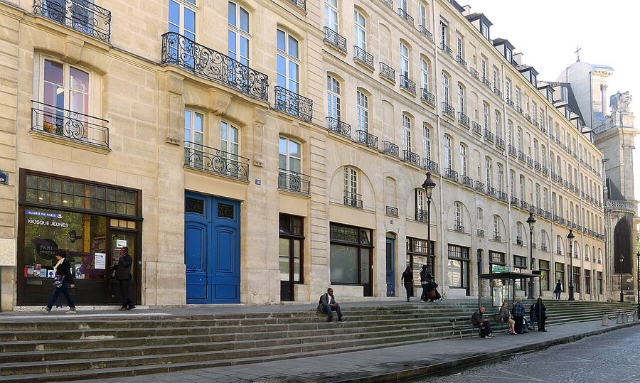 Medieval wooden staircase on rue Francois-Miron Paris Marais
