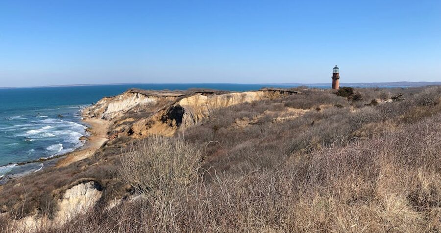 Aquinnah lighthouse and coastal cliffs on Martha's Vineyard
