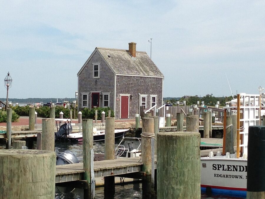 Docks and boats moored in Vineyard Haven on Martha's Vineyard