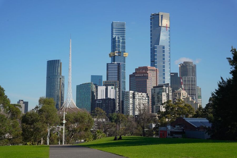 Melbourne skyline with Eureka Tower and Arts Centre Spire