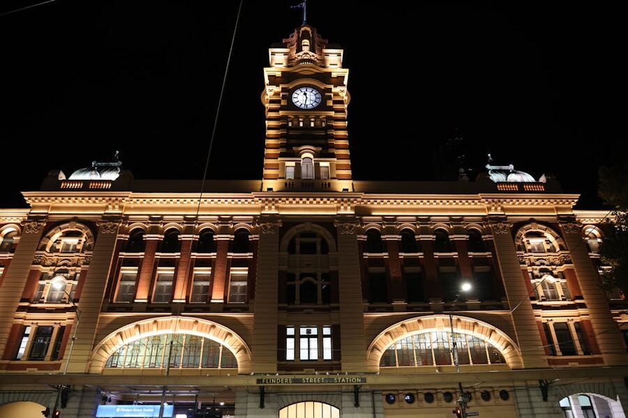 Flinders Street Station illuminated at night