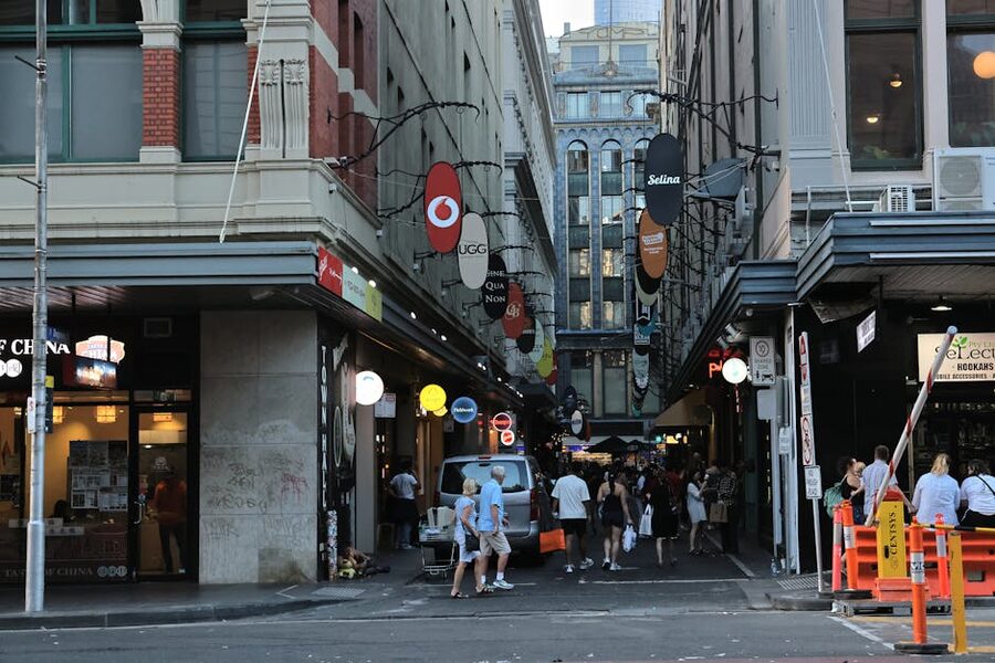 Bustling Melbourne laneway with shoppers