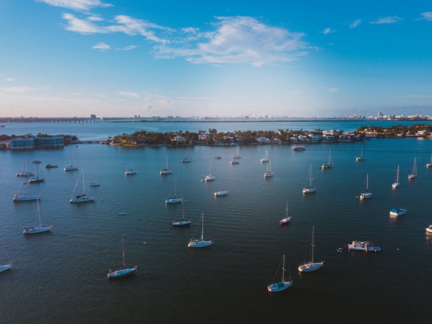 Aerial shot of yachts on Miami Bay