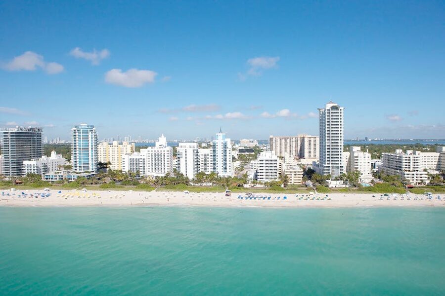 Aerial view of Miami Beach skyline and coastline
