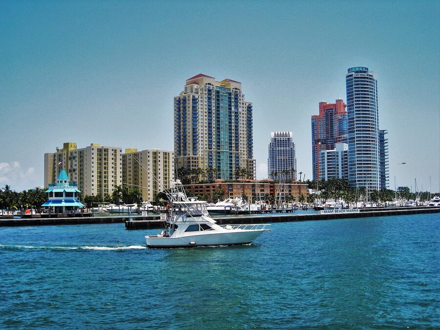 Miami Beach Marina yachts and skyline