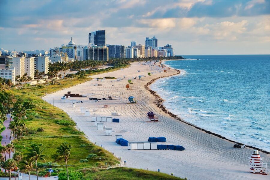 Aerial view of Miami Beach condos along the ocean