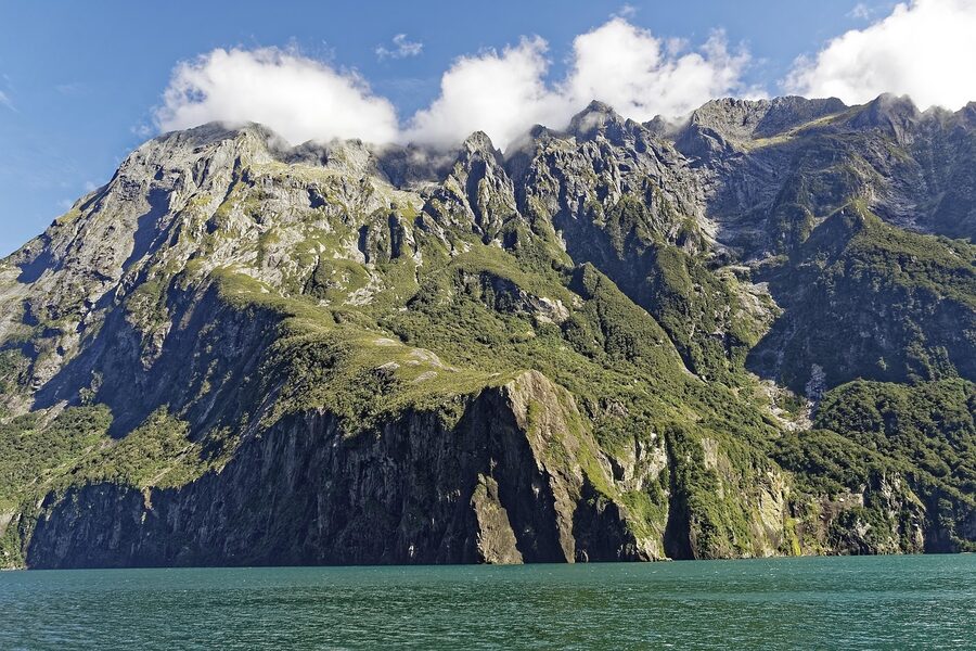 Milford Sound fjord with steep mountains