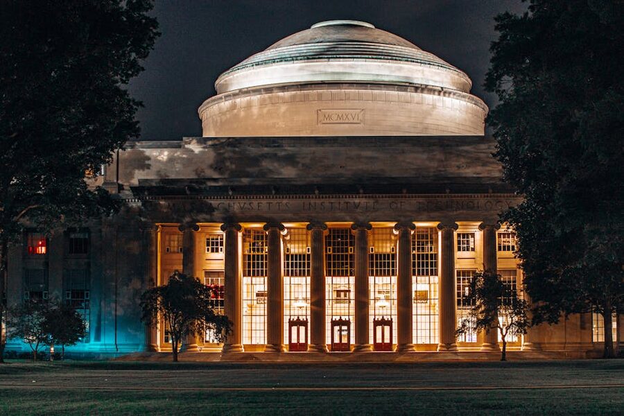 MIT Great Dome at night in Cambridge Massachusetts