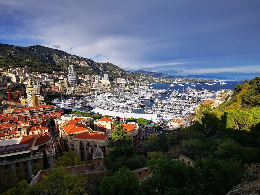 Monaco port yachts and Mediterranean view