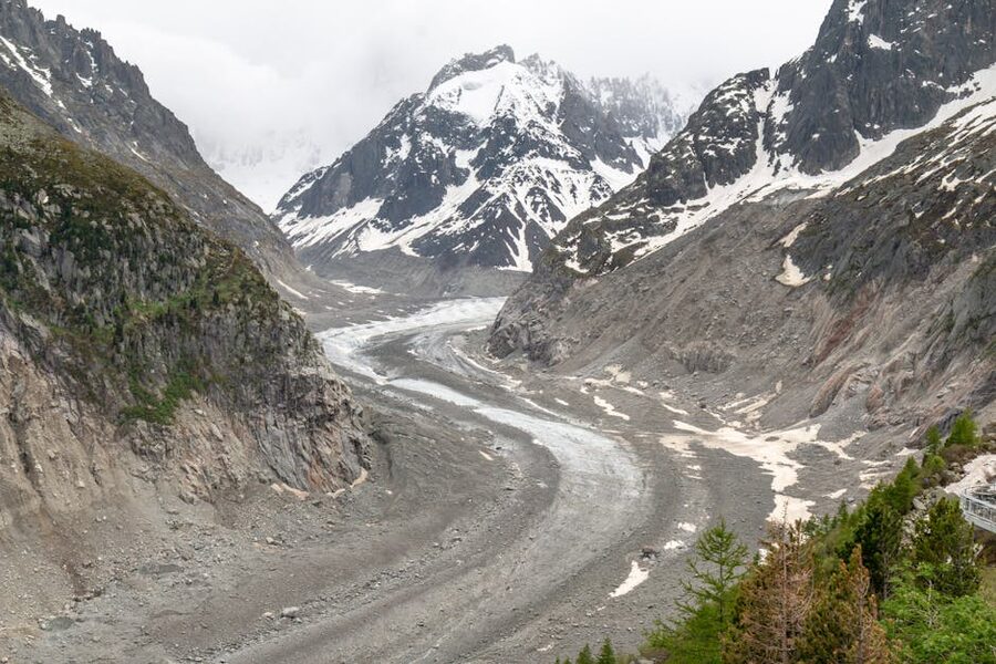 Chamonix Mont Blanc glacier and snowy mountains