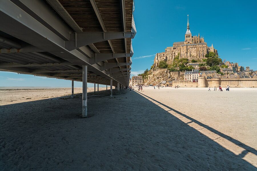 Under the Mont-Saint-Michel footbridge at low tide
