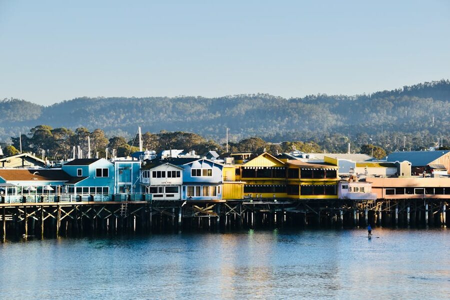 Colorful buildings at Old Fishermans Wharf in Monterey California