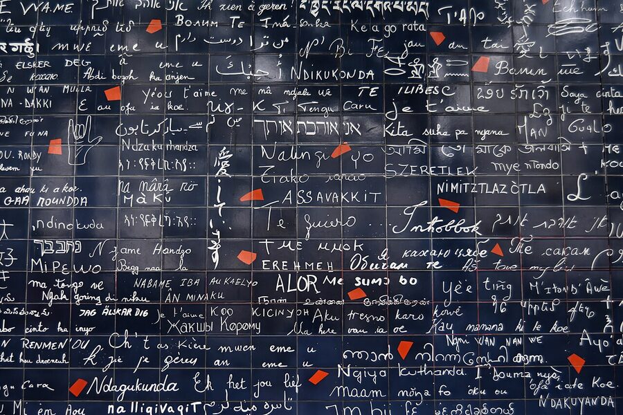 Mur des je t aime Wall of Love at Square Jehan Rictus Abbesses Montmartre