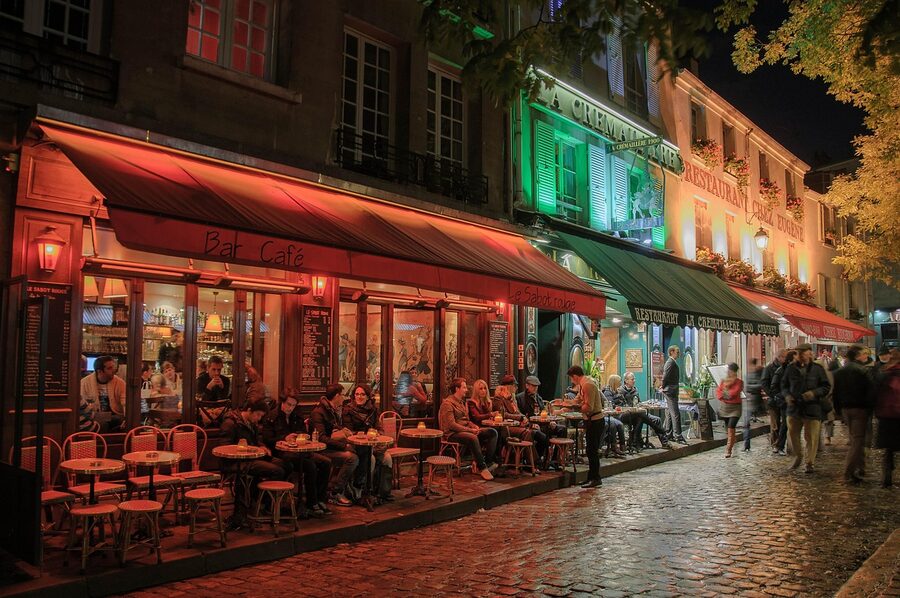Montmartre Paris illuminated at night with romantic streets