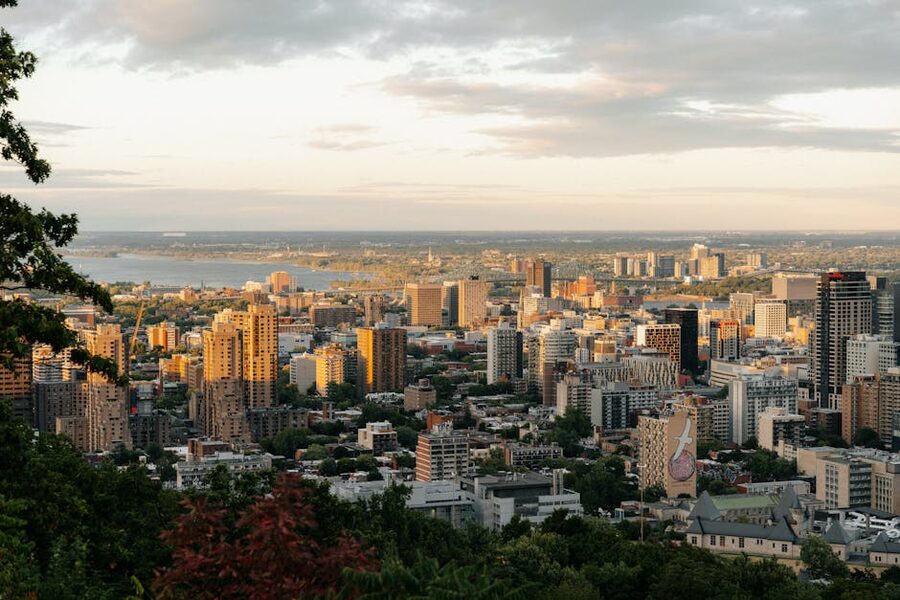Montreal downtown skyline at sunset