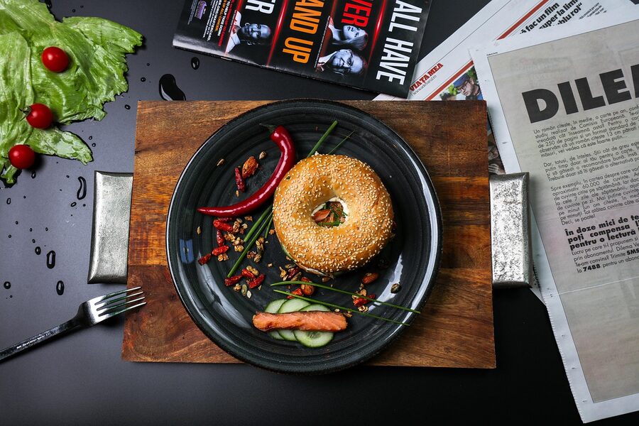 Bagel sandwich with salmon and cream cheese