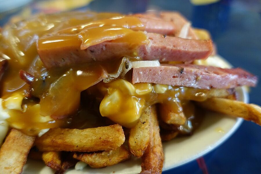 Classic poutine with cheese curds and gravy at La Banquise in Montreal