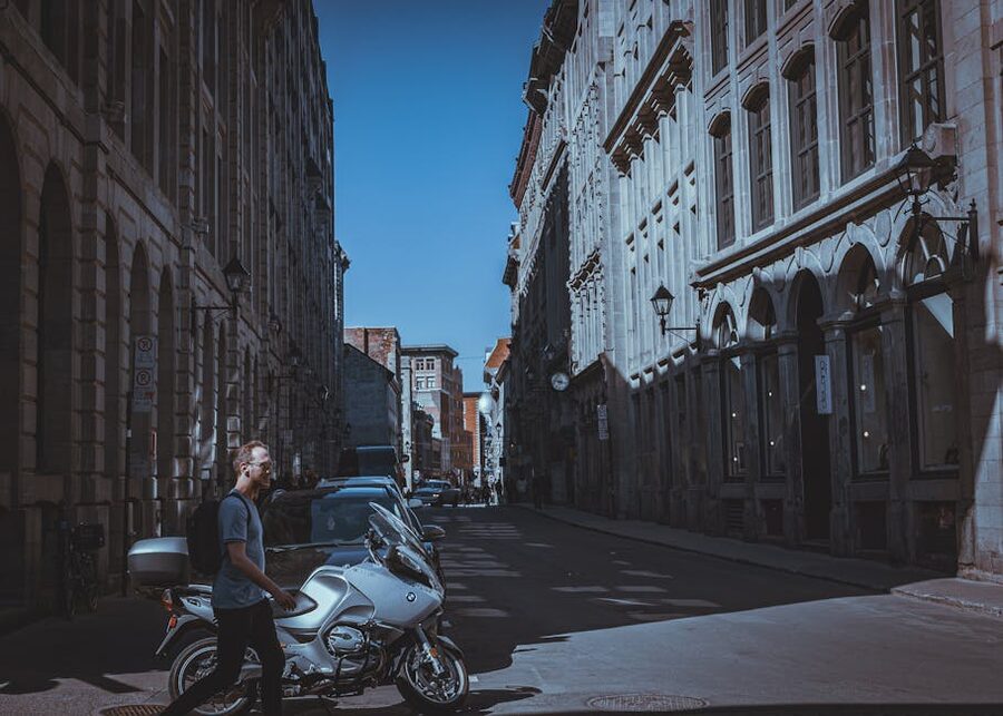 Shadowy cobblestone street in Old Montreal