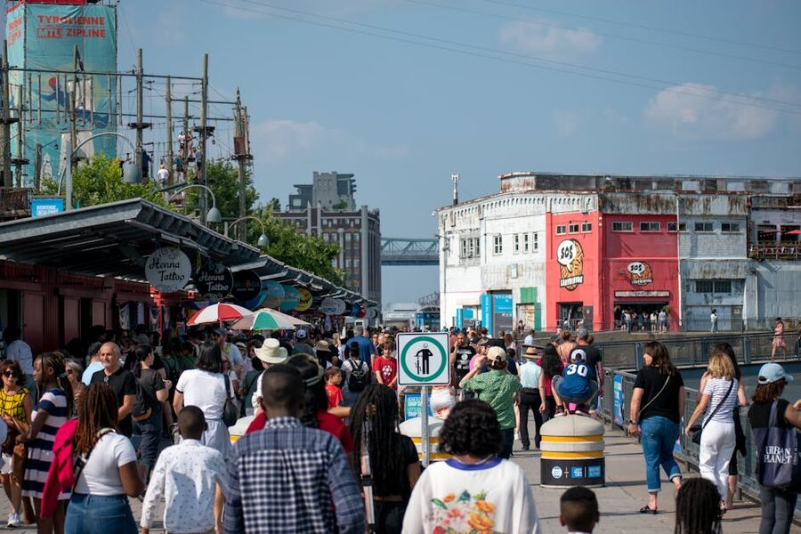 Busy summer day at Old Port Montreal