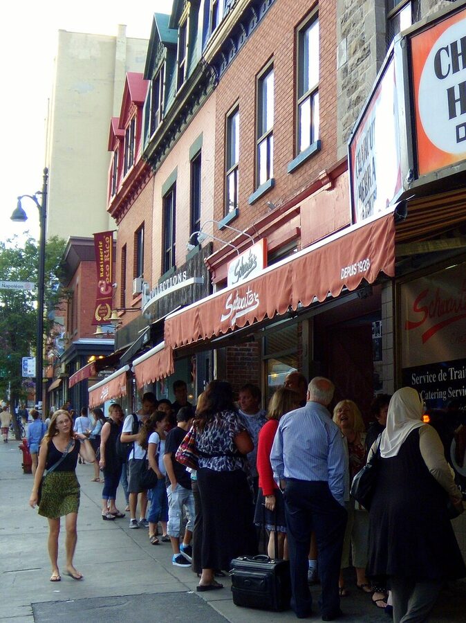 Lineup outside Schwartz's Deli in Montreal